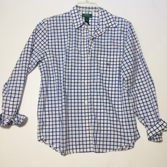 Lauren Ralph Lauren | Tops | Ralph Lauren White Blue Check Cotton ...